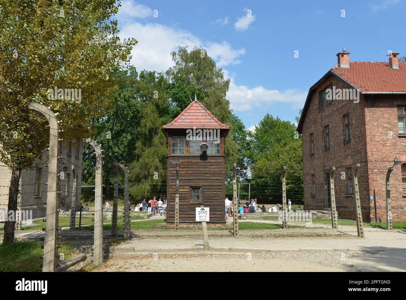 Barbed wire, watchtower, camp building, Stammlager I, concentration ...