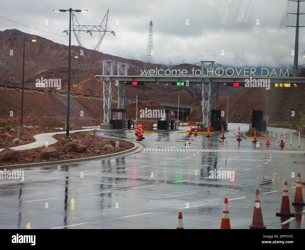 Going through the entrance gate at the Hoover Dam as part of a bus tour ...