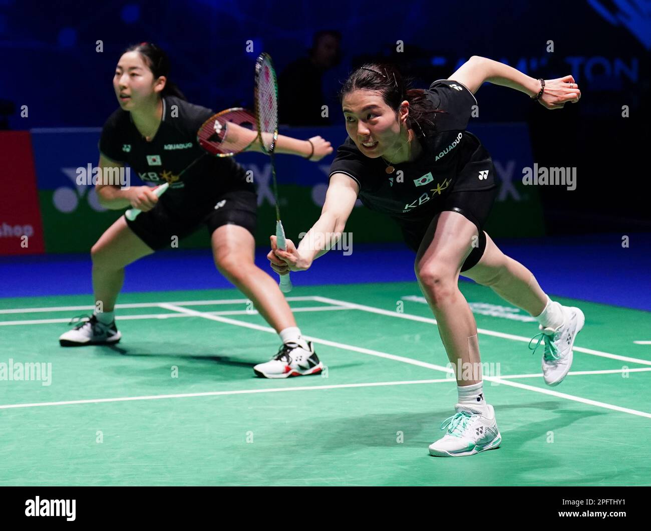 Korea's Kim So Yeong (left) and Kong Hee Yong in action against China's ...