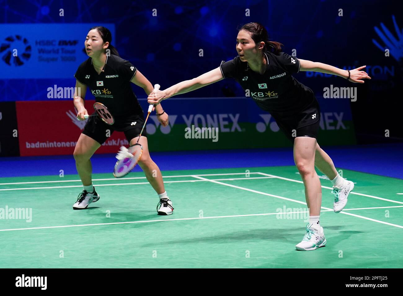 Korea's Kim So Yeong (left) and Kong Hee Yong in action against China's ...