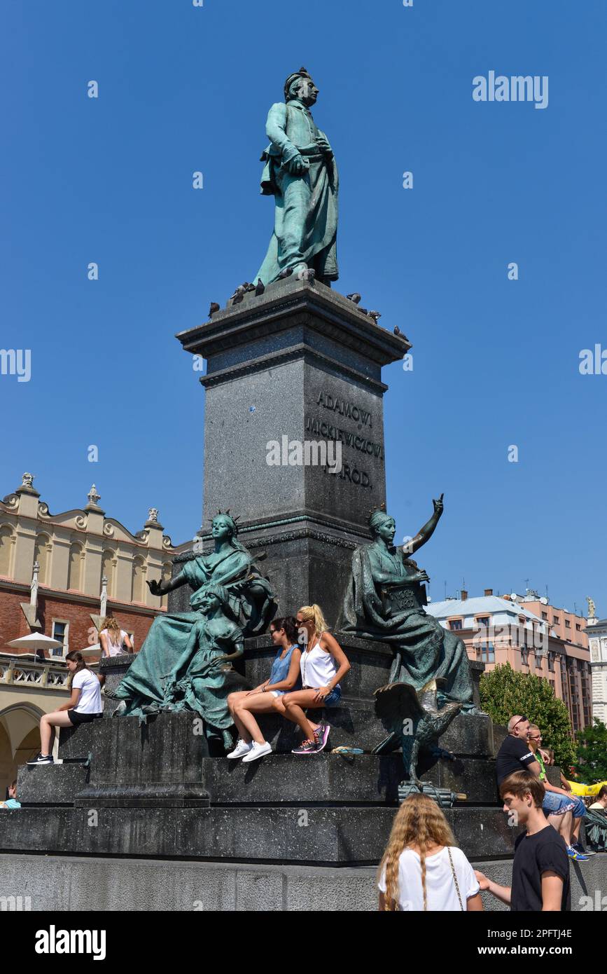 Adam Mickiewicz Monument, Main Market Square, Krakow, Poland Stock ...