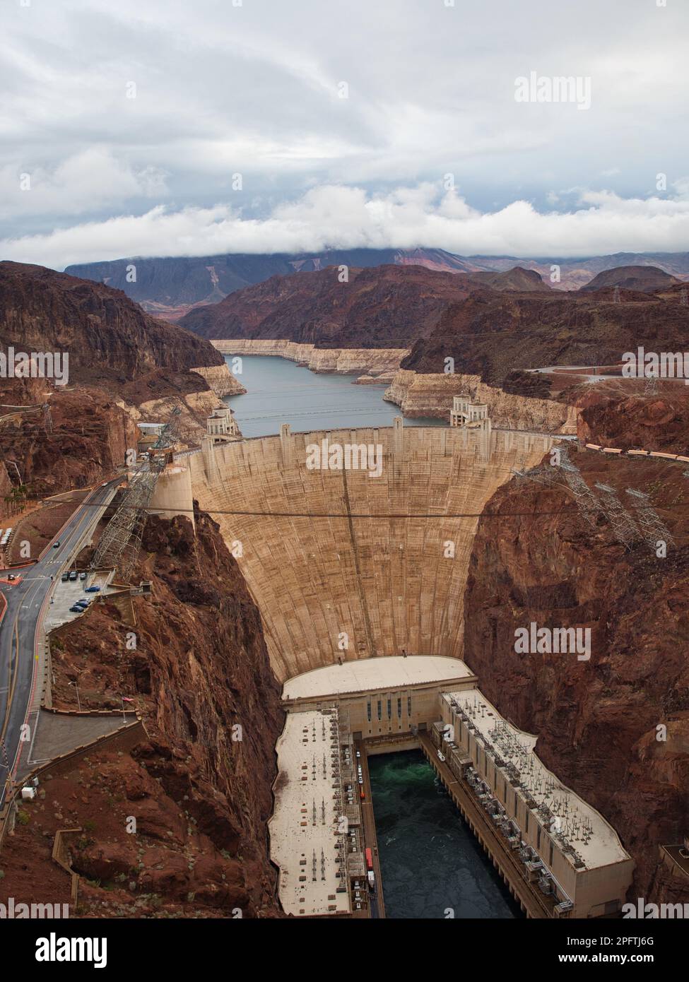 Dark, rainy, and cloudy day at the Hoover Dam in Arizona and Nevada ...