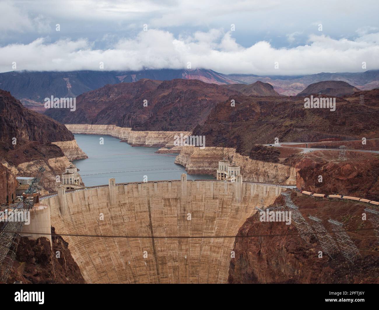 Dark, rainy, and cloudy day at the Hoover Dam in Arizona and Nevada ...