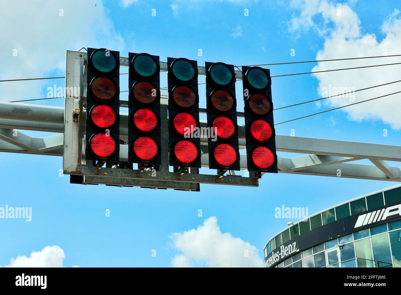Race start lights, Nurburgring, Eifel, Rheinland-Pfalz, Germany Stock ...