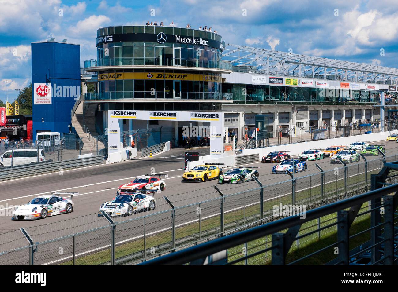 Start of Car race, first seconds of ADAC GT Masters car race, exit of ...
