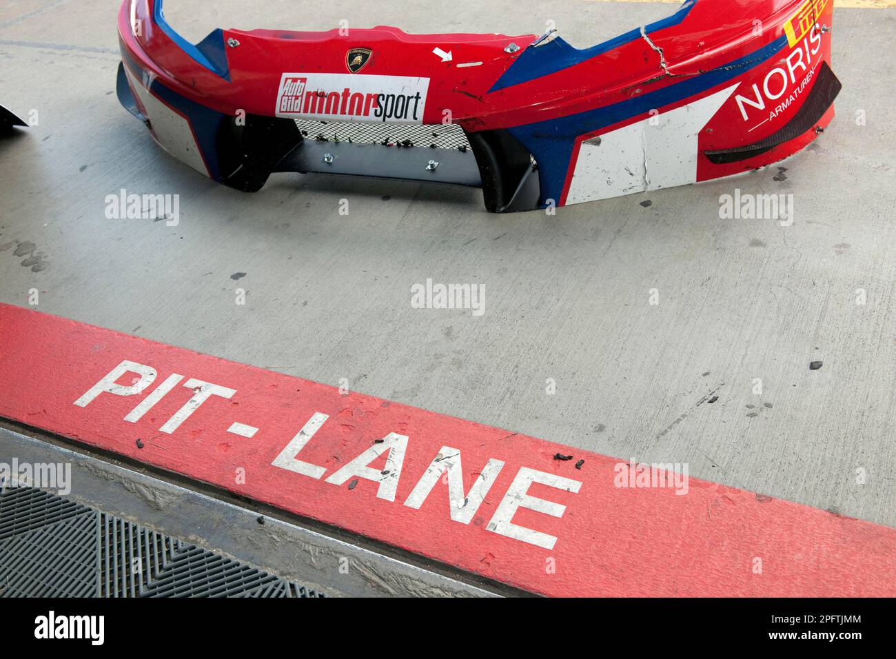 Pit lane mark at exit of pit box, Nurburgring, Rheinland-Pfalz, Germany ...
