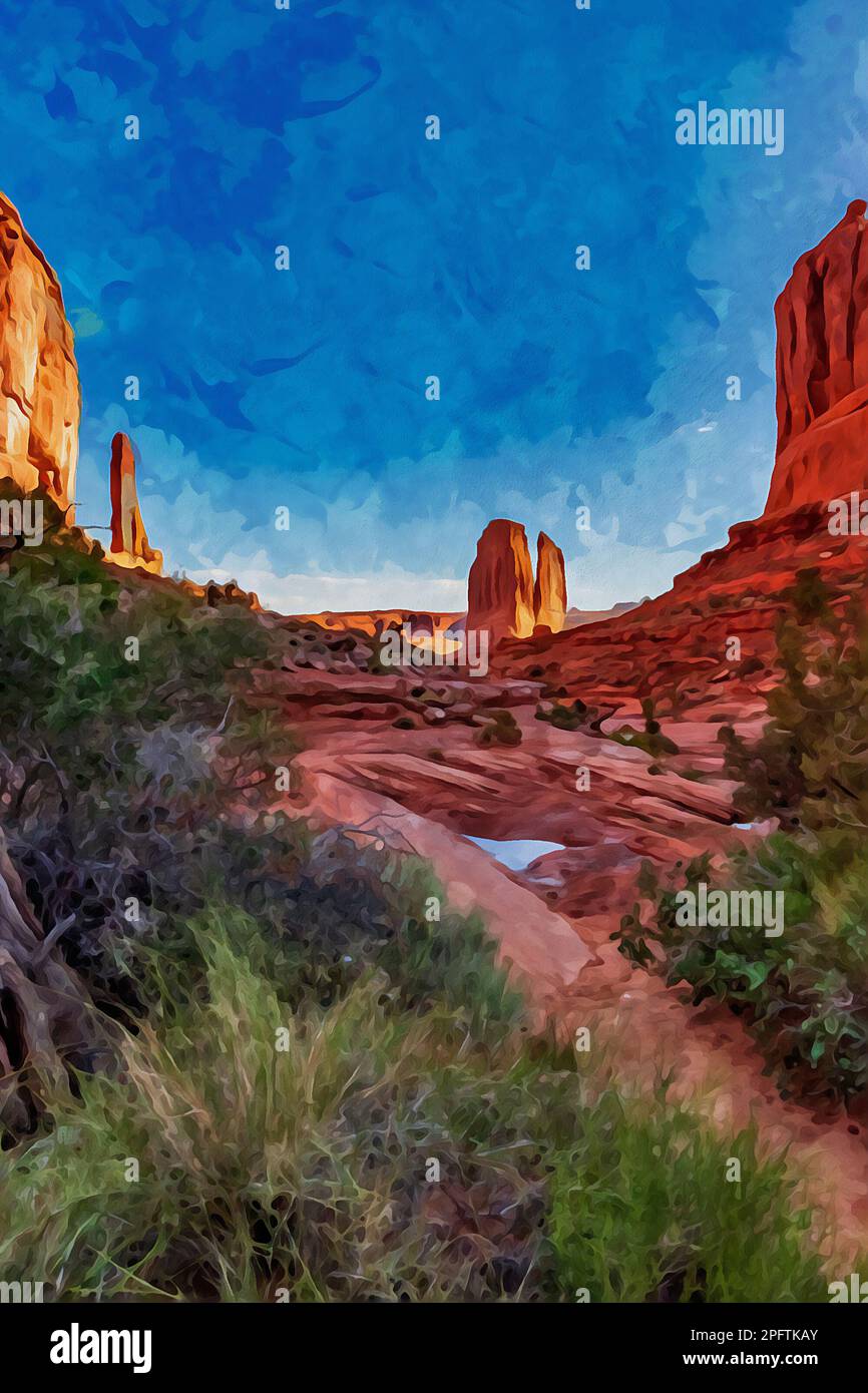 Digitally created watercolor painting of Park Avenue Trailhead with ...