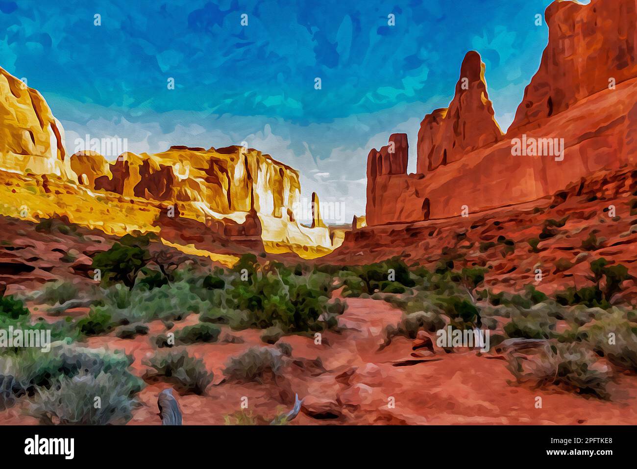 Digitally created watercolor painting of Park Avenue Trailhead view in ...