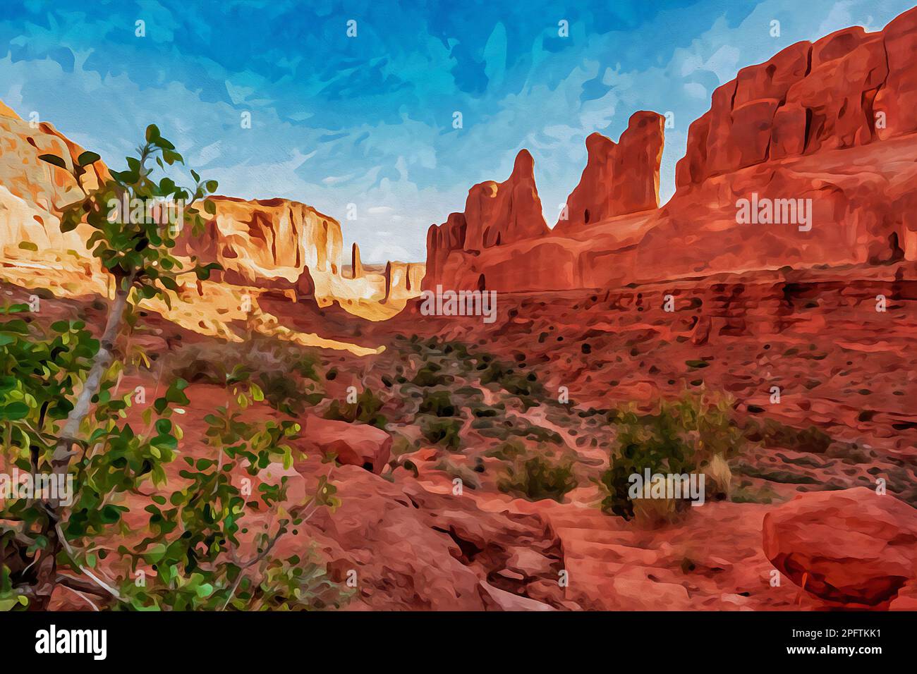 Digitally created watercolor painting of Park Avenue Trailhead view in ...