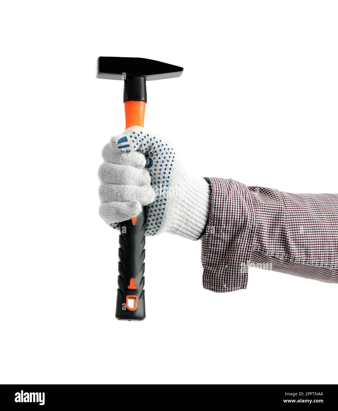 Worker with hammer on white background Stock Photo - Alamy