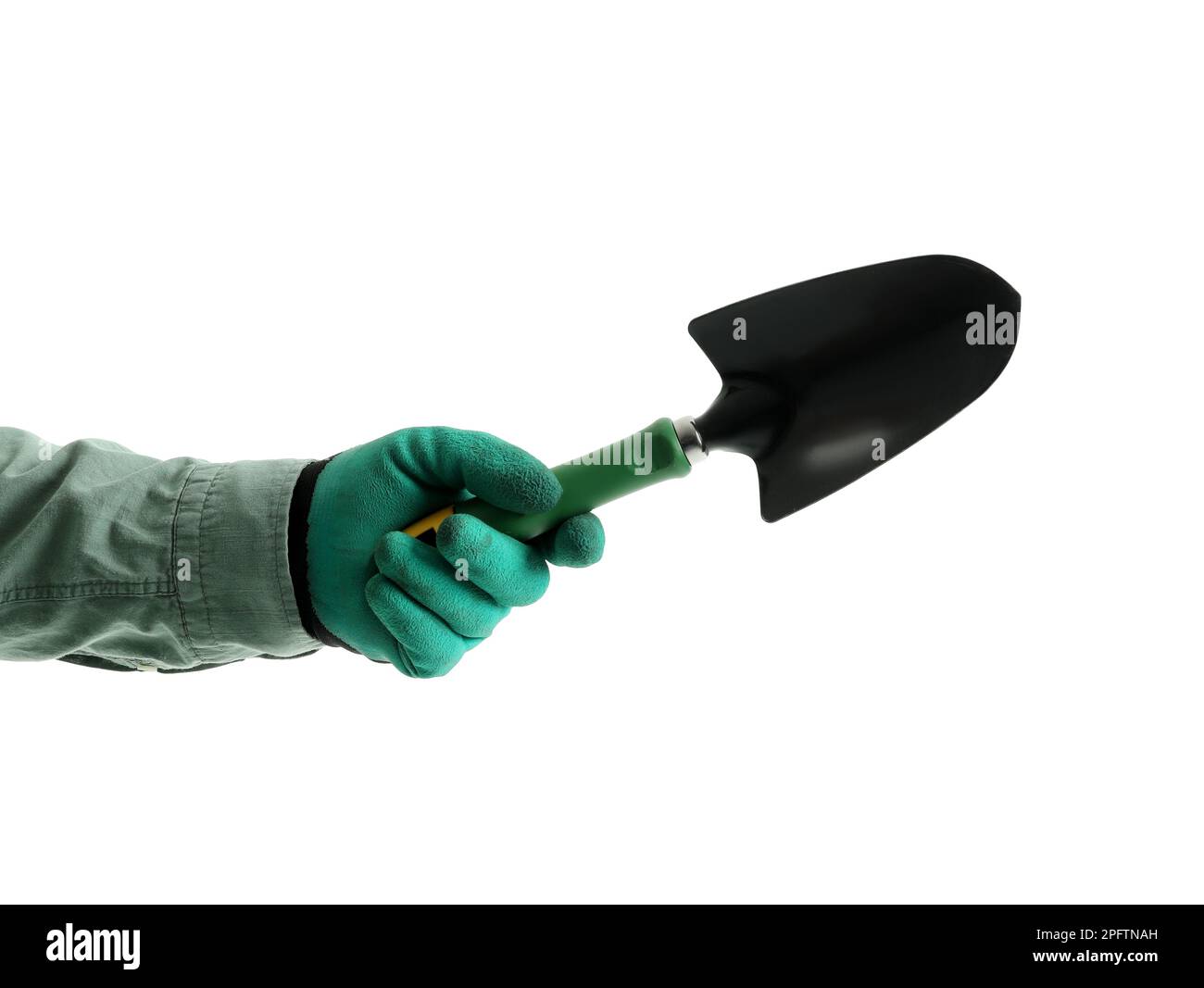 Gardener with shovel on white background Stock Photo - Alamy