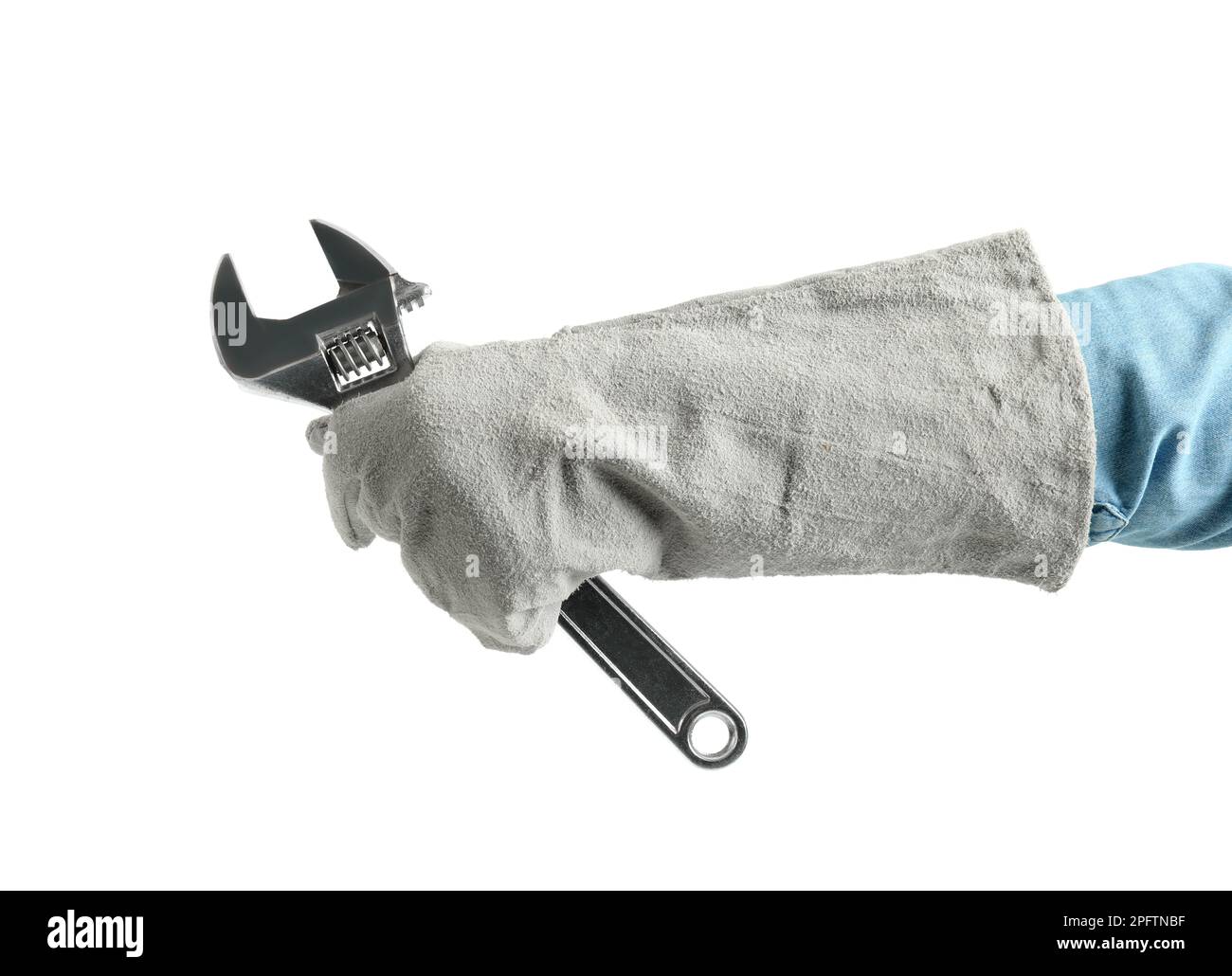 Worker with wrench on white background Stock Photo - Alamy