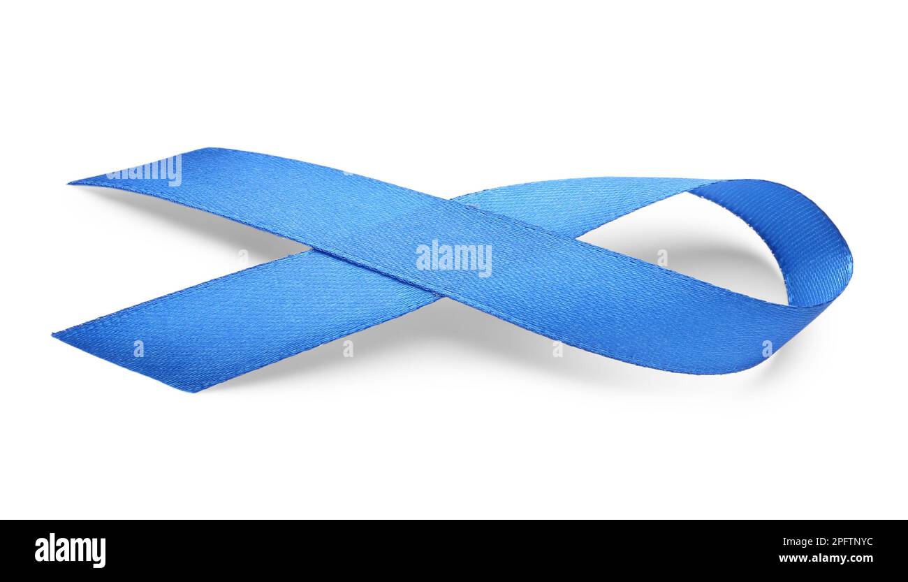 Blue awareness ribbon on white background. Prostate cancer concept ...