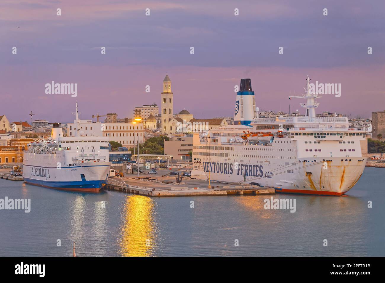 Anchored ferries in the port of Bari Italy Stock Photo - Alamy