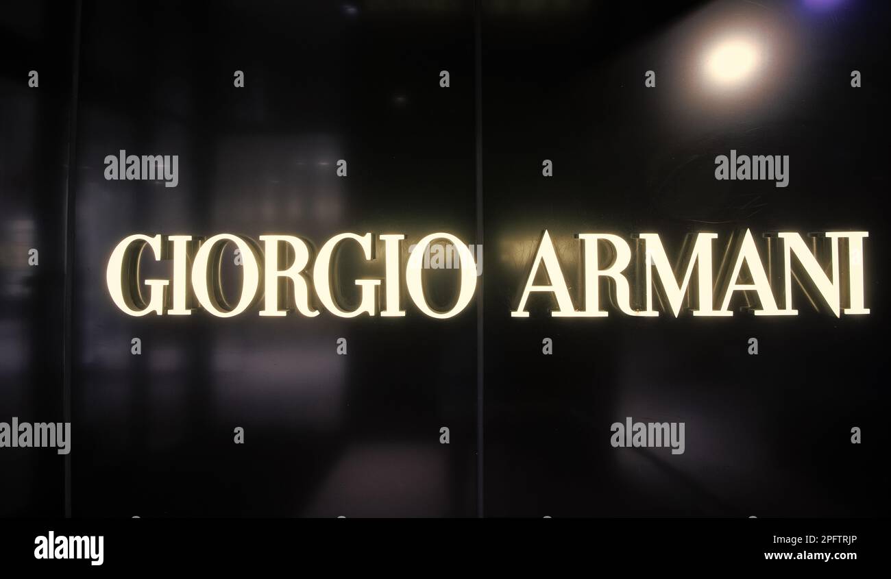 Miami, USA - March 20, 2021: Giorgio Armani shop sign at Design ...