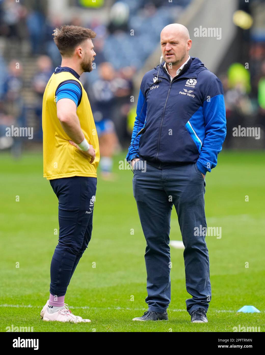 Scotland head coach, Gregor Townsend talks with Ali Price #21 of ...