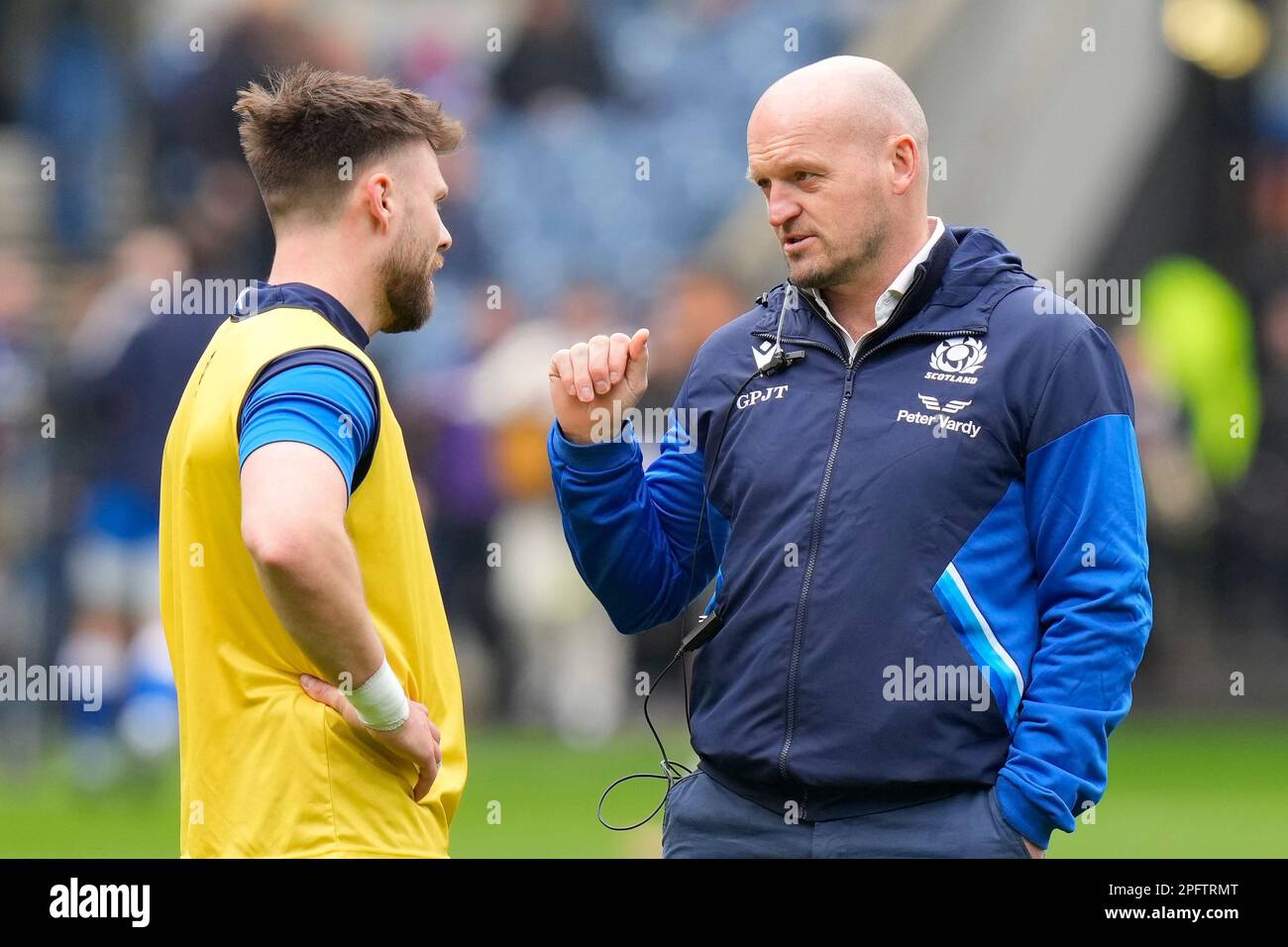Scotland head coach, Gregor Townsend talks with Ali Price #21 of ...