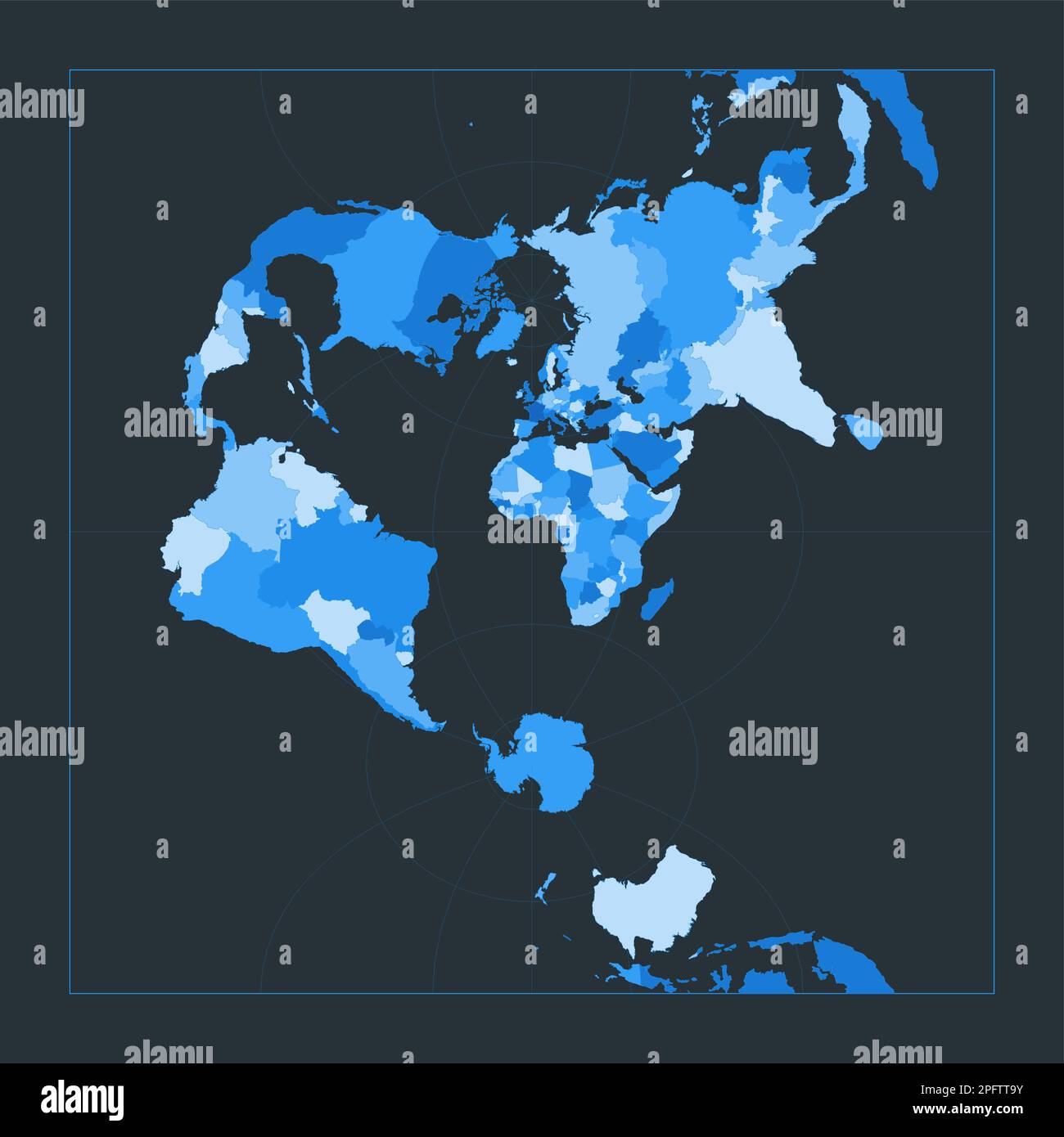World Map Transverse Spherical Mercator Projection Futuristic World