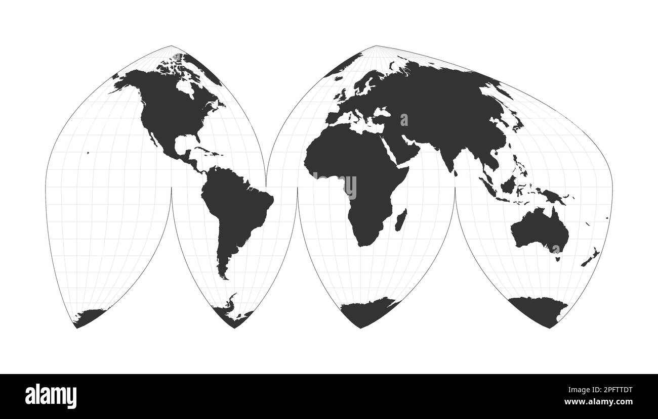 Map of the World. Boggs' interrupted eumorphic projection. Globe with ...