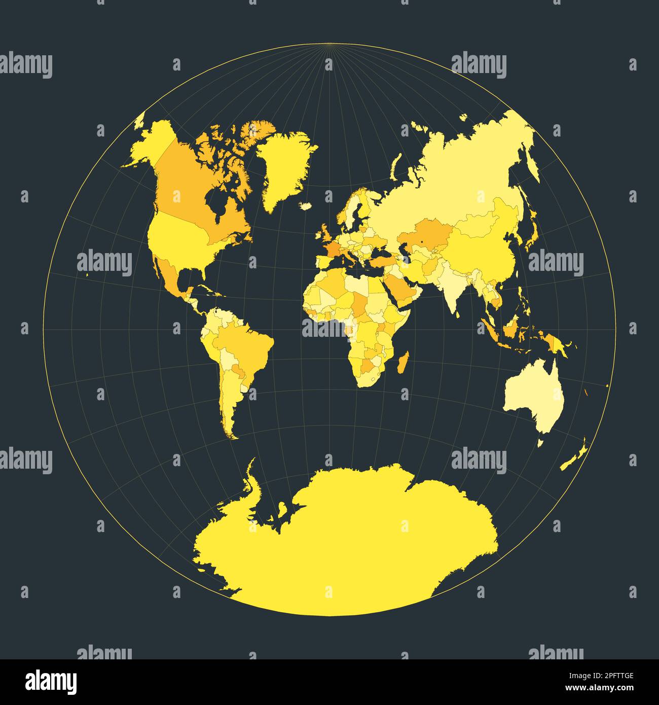 World Map. Van der Grinten II projection. Futuristic world illustration ...