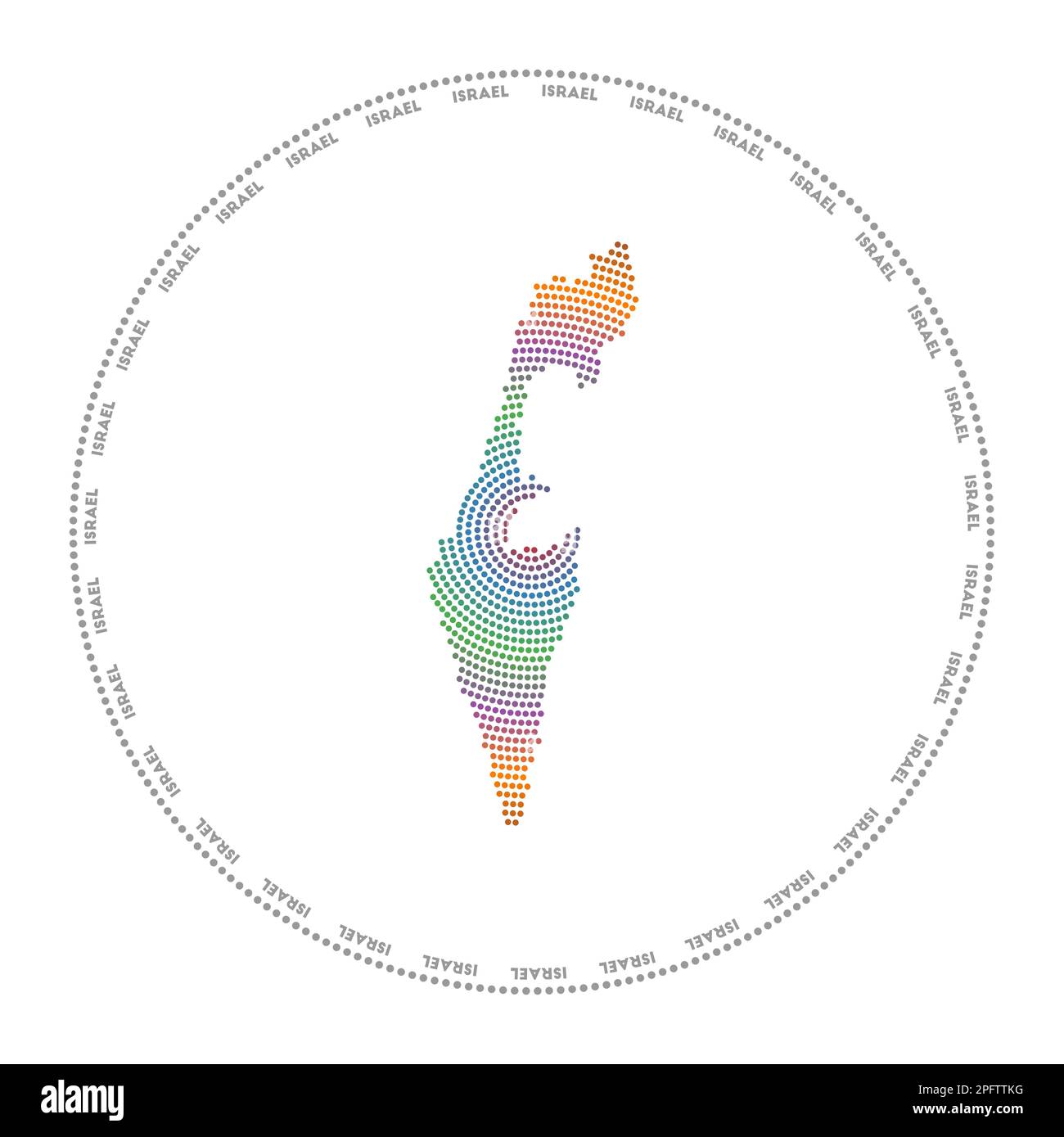Israel round logo. Digital style shape of Israel in dotted circle with ...