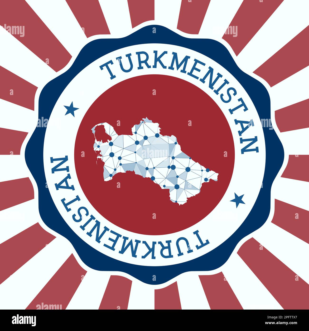 Turkmenistan Badge. Round logo of country with triangular mesh map and ...