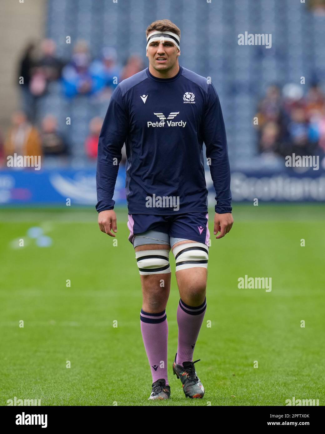 Edinburgh, UK. 18th Mar, 2023. Sam Skinner #4 of Scotland warms up ...