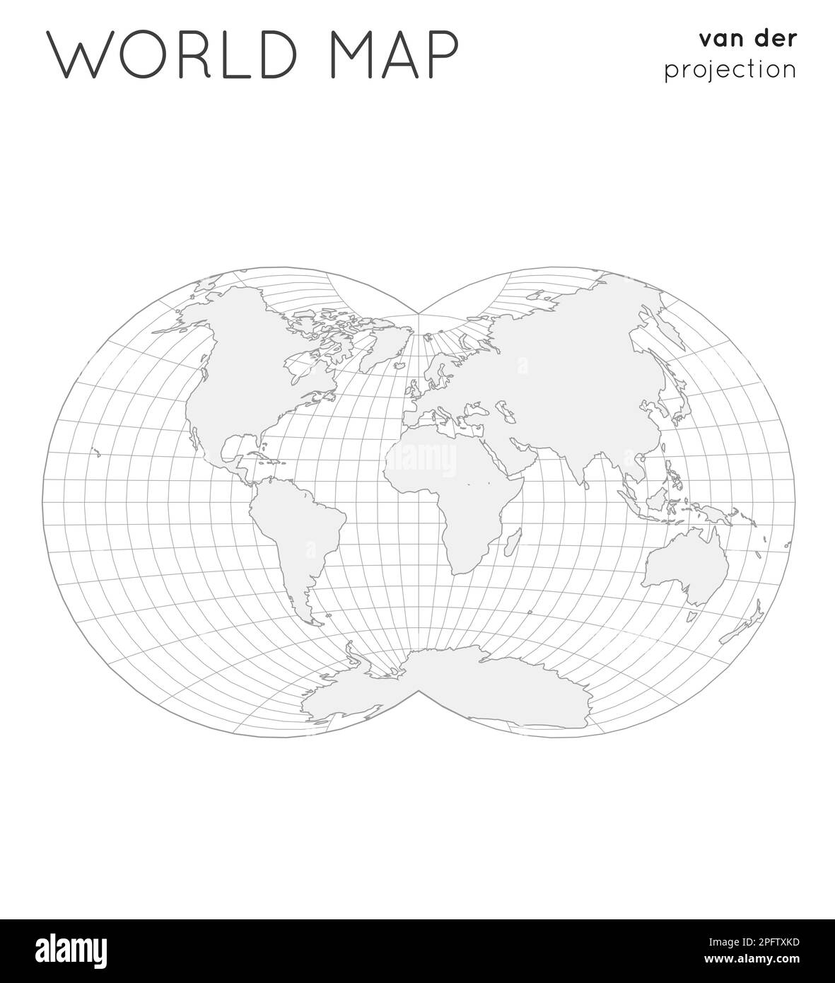 World Map Globe In Van Der Grinten Iv Projection With Graticule Lines Style Outline Vector