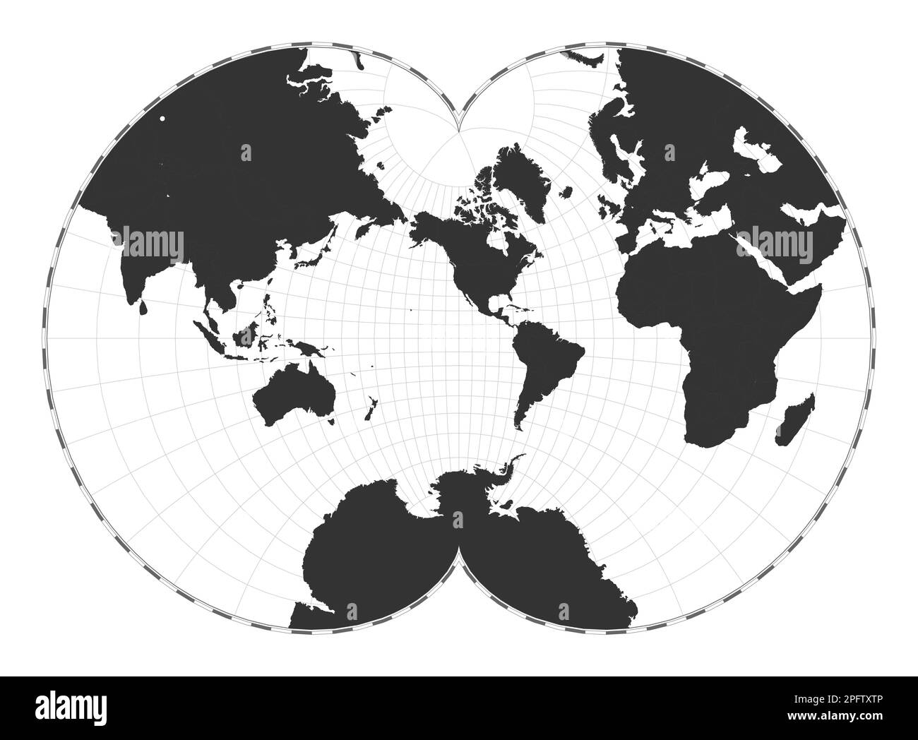 Vector world map. August's epicycloidal conformal projection. Plain ...