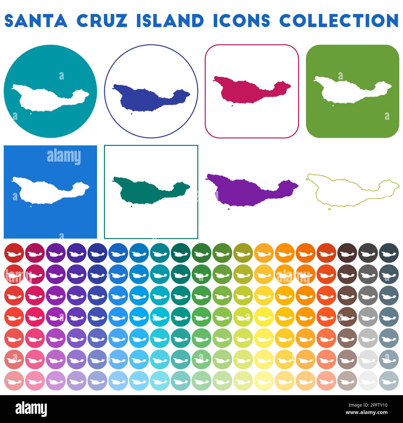Santa Cruz Island icons collection. Bright colorful trendy map icons ...