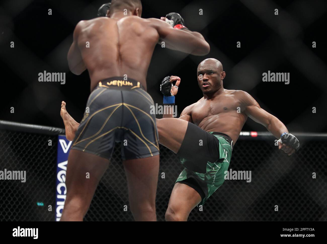 Kamaru Usman (right) in action against Leon Edwards during their ...