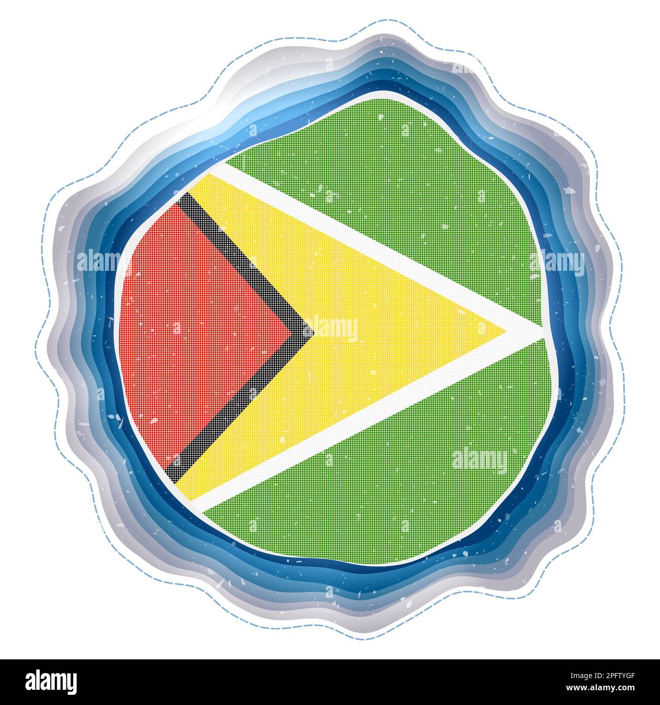 Guyana flag in frame. Badge of the country. Layered circular sign around Guyana flag. Amazing ...