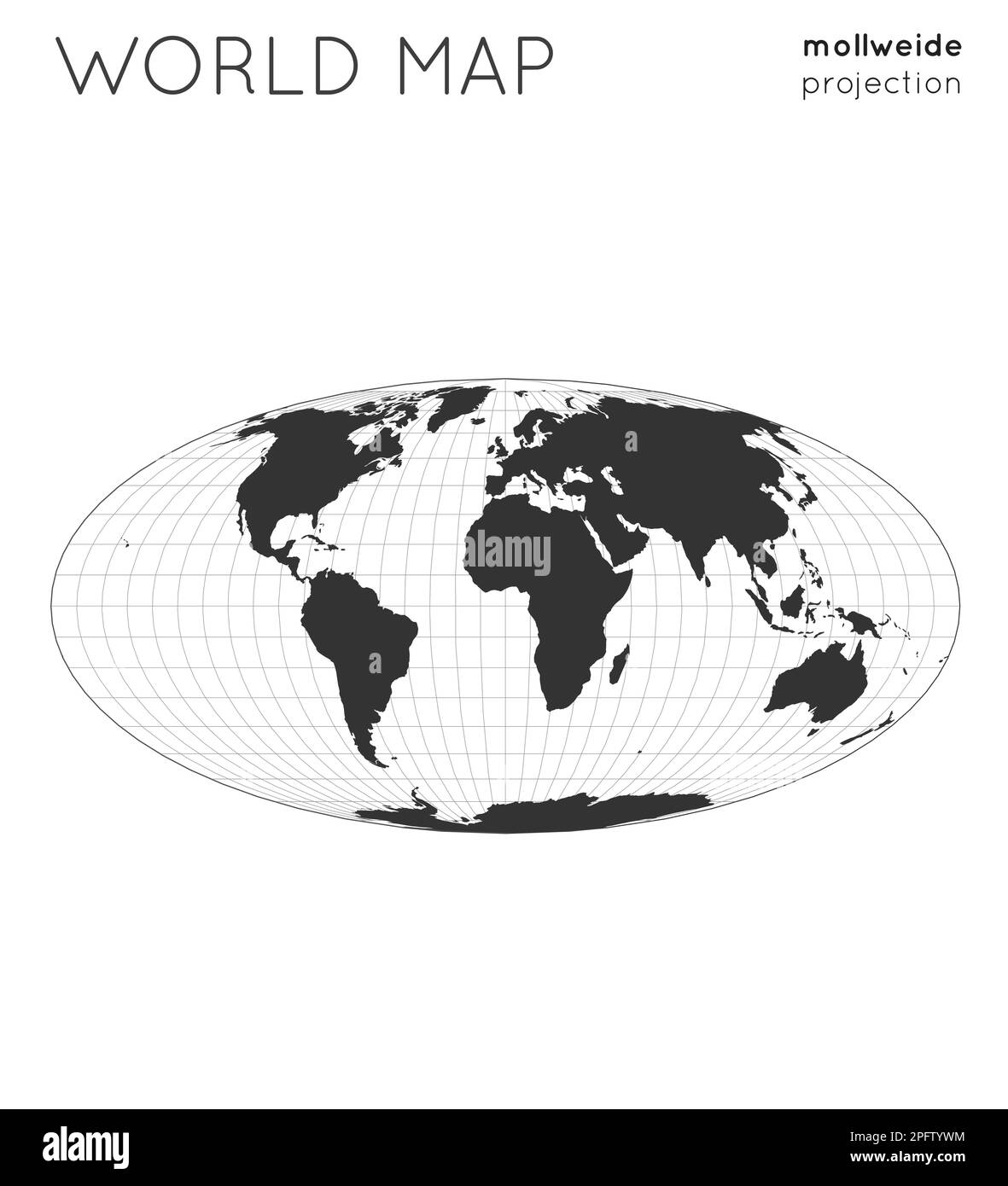 World Map Globe In Mollweide Projection With Graticule Lines Style Modern Vector Illustration