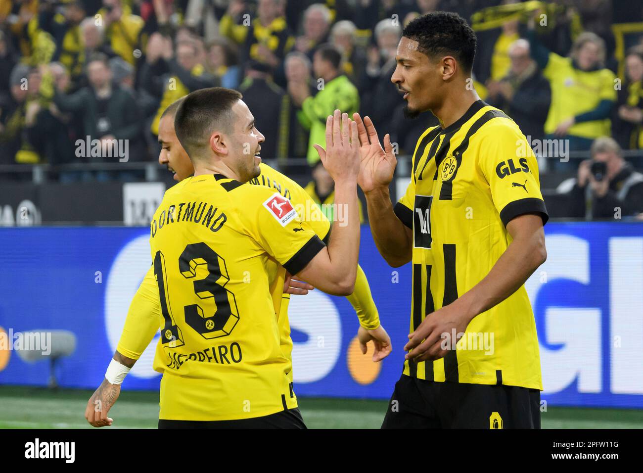 Germany. 18th Mar, 2023. Goalscorer Sebastien HALLER (right, DO) cheers ...