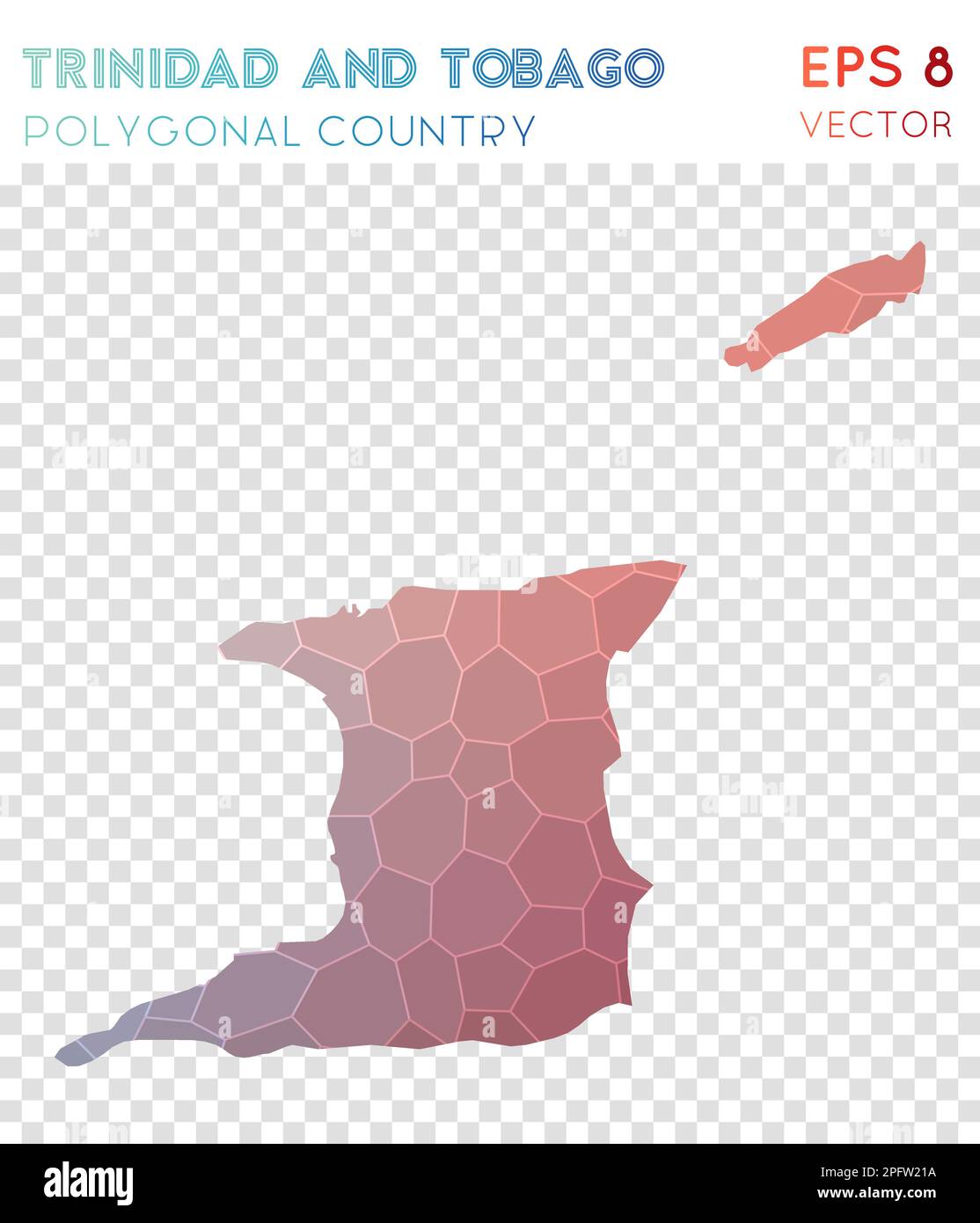 Trinidad and Tobago polygonal map, mosaic style country. Eminent low ...