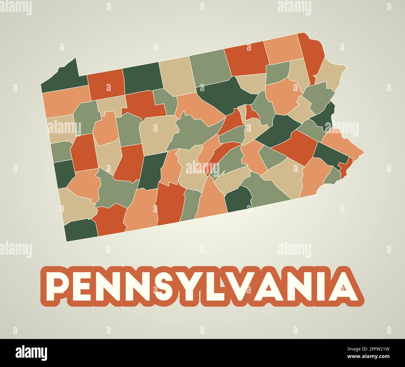 Pennsylvania poster in retro style. Map of the US state with regions in ...
