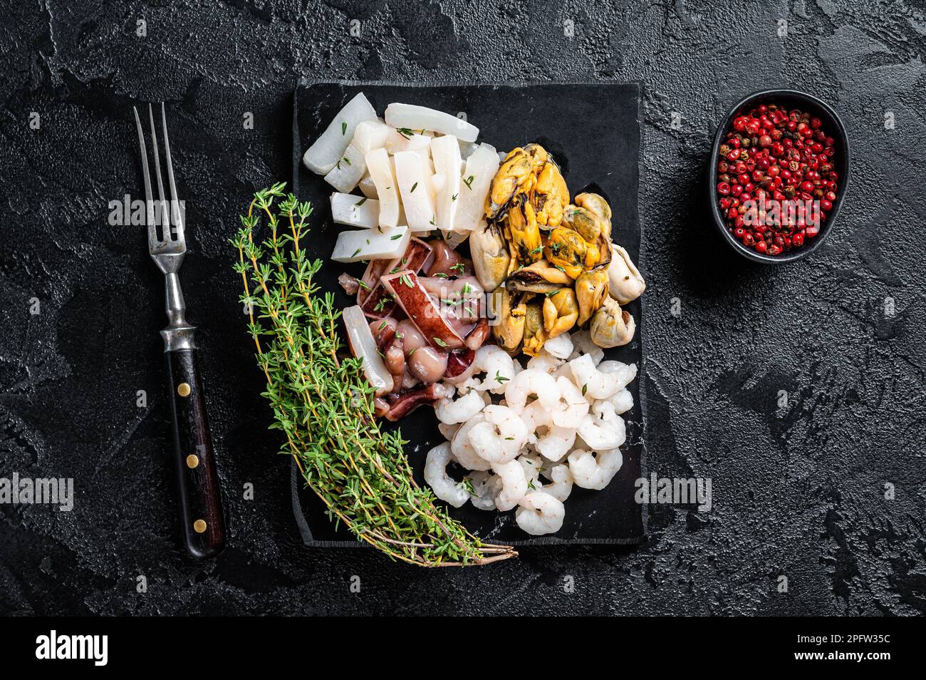 Seafood assorted platter, mix of mussels, clams, squid, octopus ...