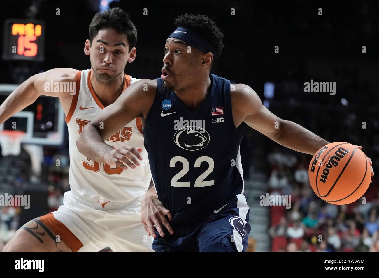Penn State's Jalen Pickett drives past Texas' Brock Cunningham during ...