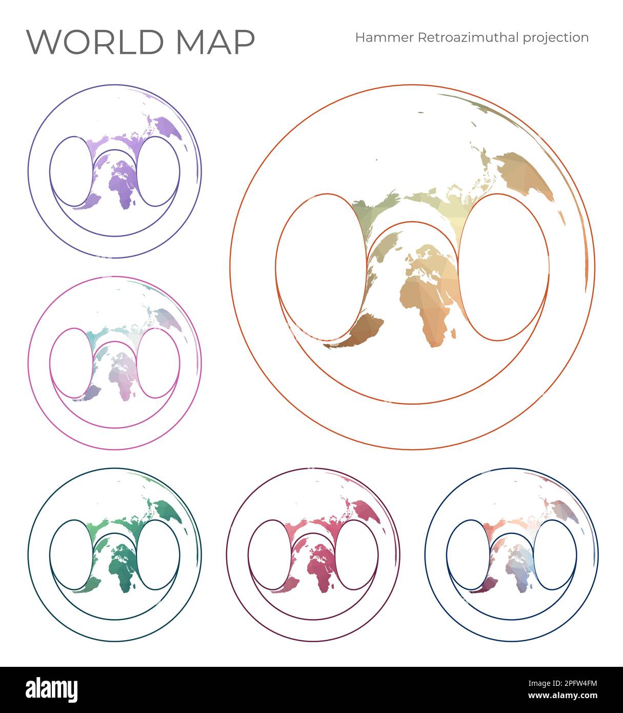 Low Poly World Map Set Hammer Retroazimuthal Projection Collection Of