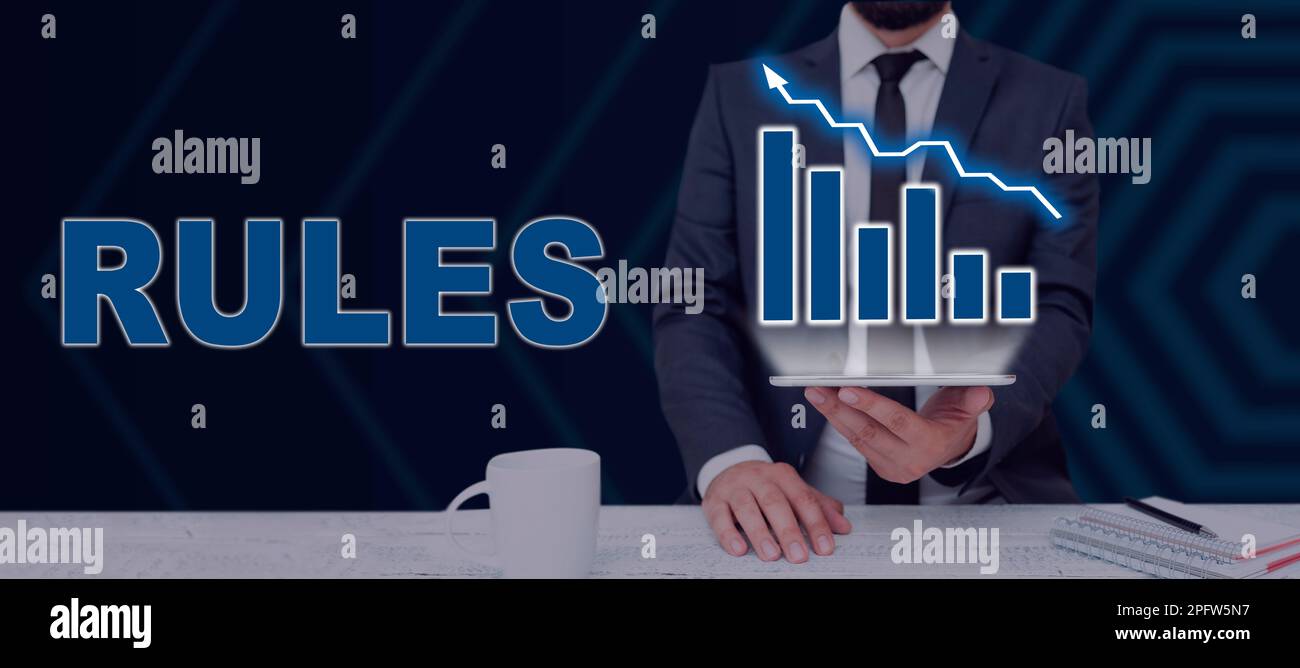 Sign displaying Rules. Business concept the laws or regulations ...