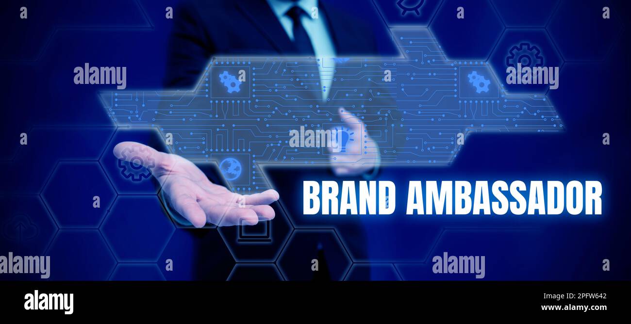 Sign displaying Brand Ambassador. Word Written on agent accredited as ...