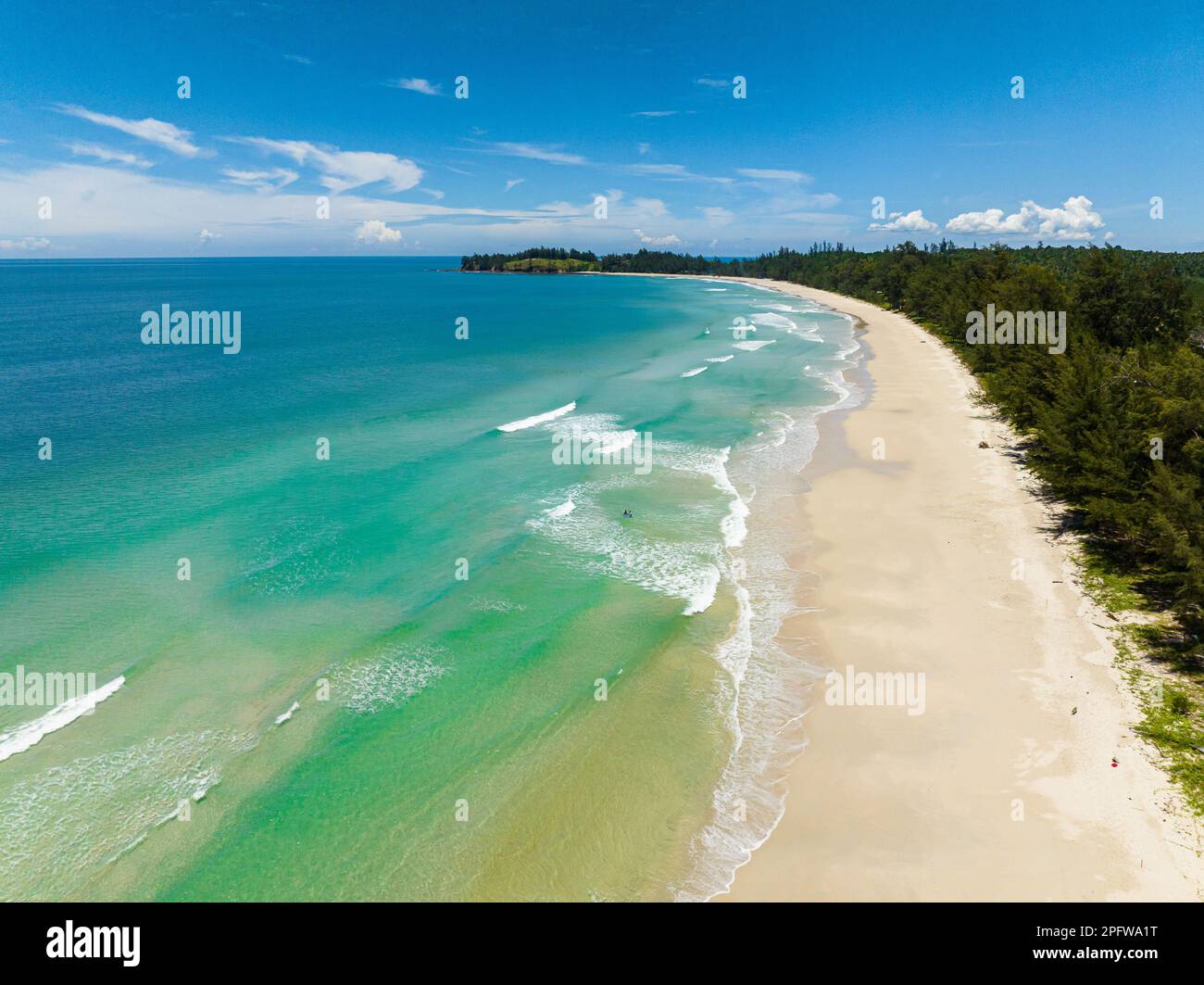 Aerial view of sandy beach and turquoise water in the tropics ...