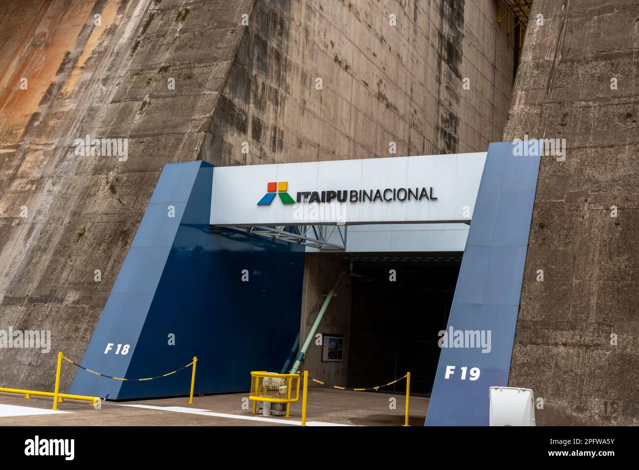 Foz do iguacu, brazil - January 15, 2023: Itaipu binational sign at one ...