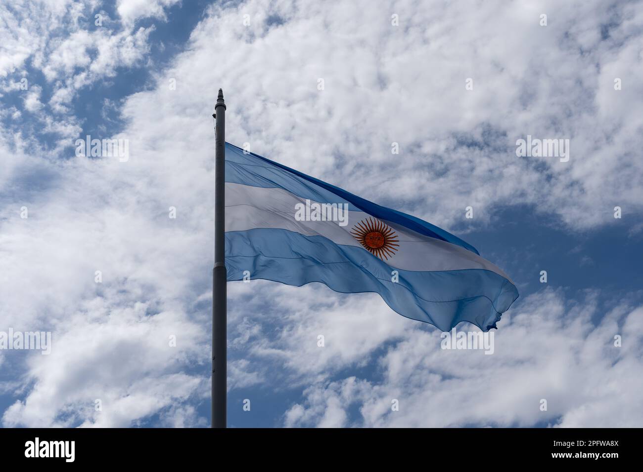 The national flag of the Argentine Republic with blue sky and white ...