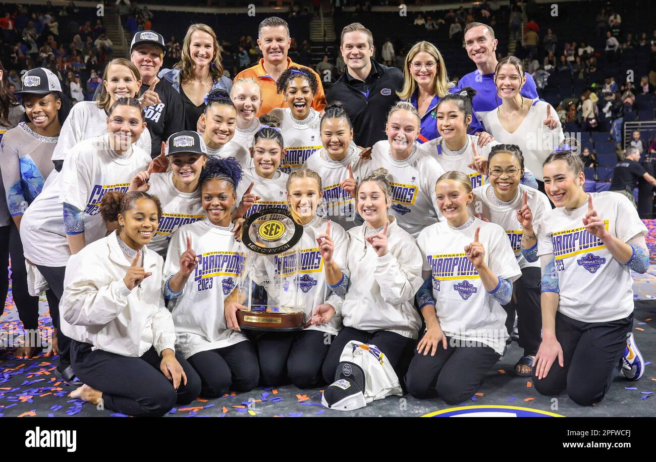 March 18, 2023: The Florida Gators pose with the SEC championship ...