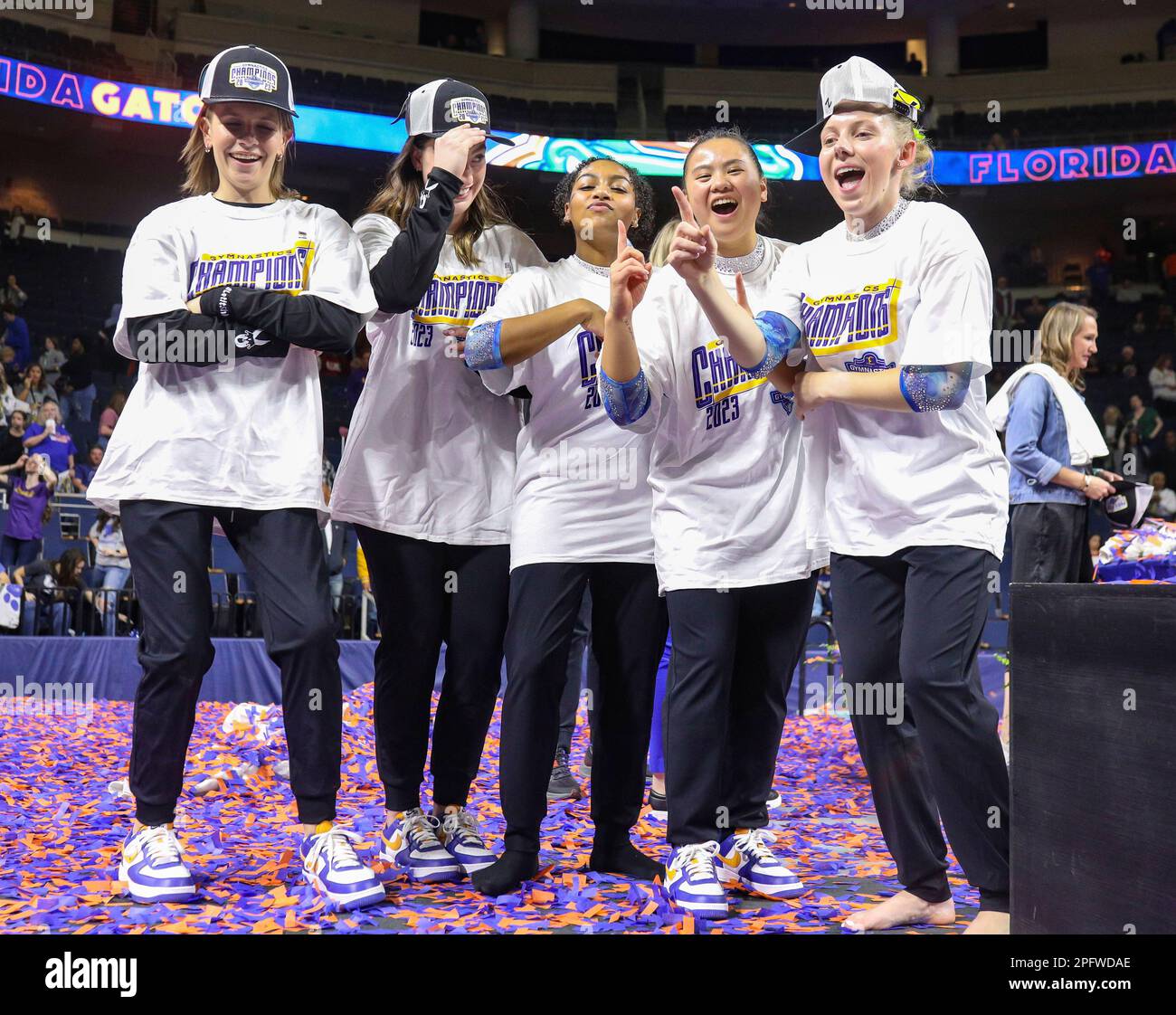 March 18, 2023: Members of the Florida gymnastics team celebrate their ...