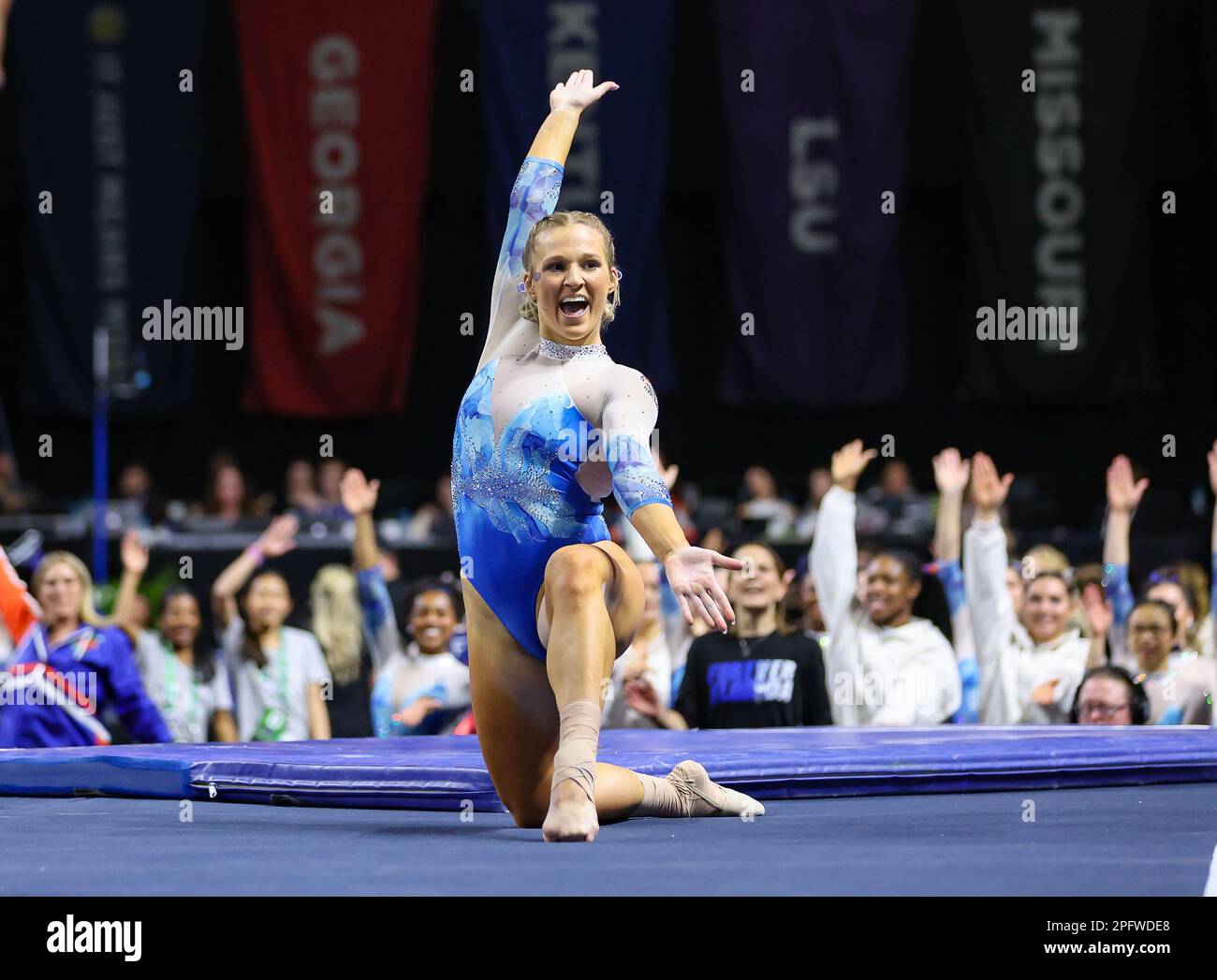 March 18, 2023: Florida's Rachel Baumann finishes her floor routine with a ''gator chomp ...