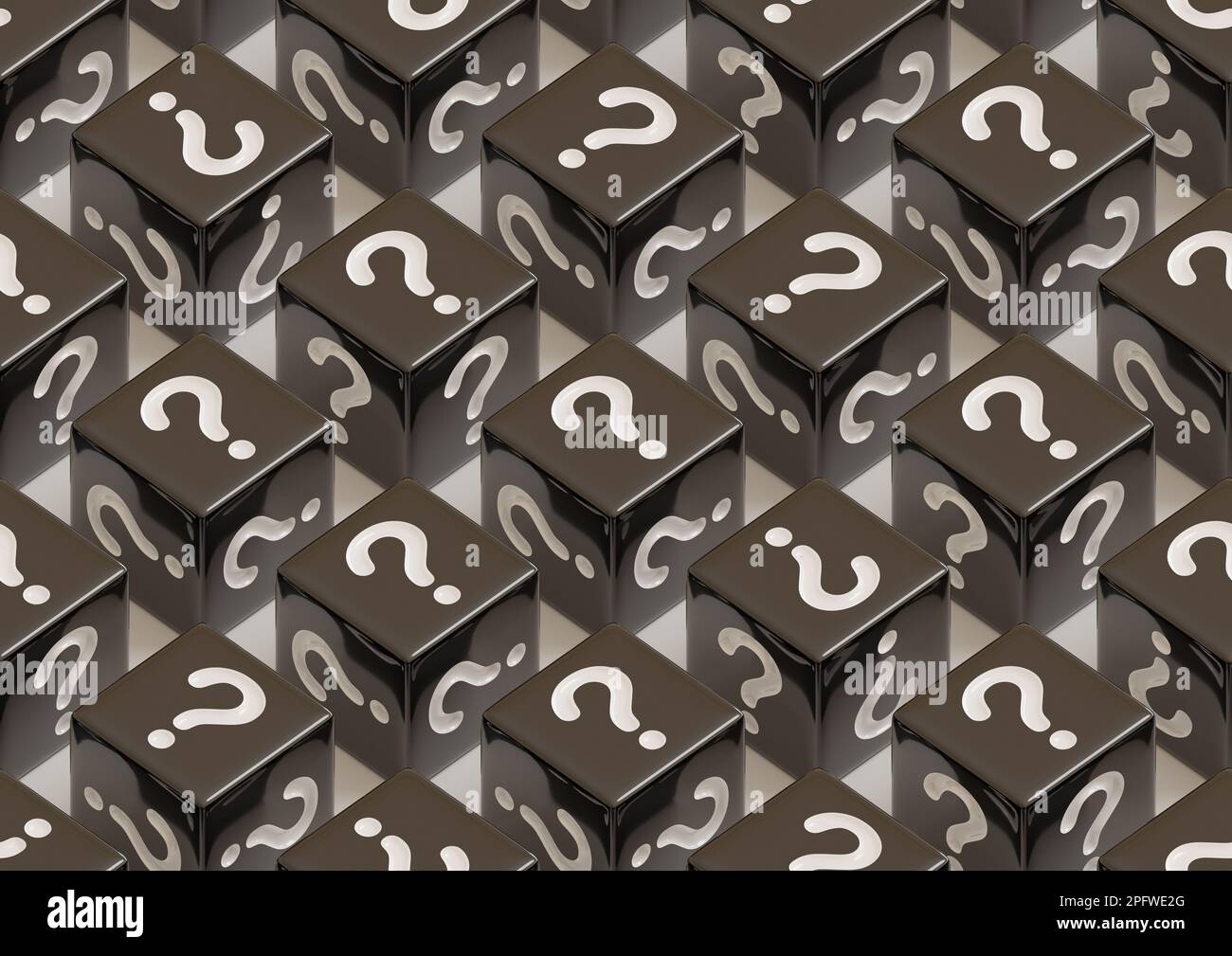 Black dice with question marks on their faces. Isometric background ...