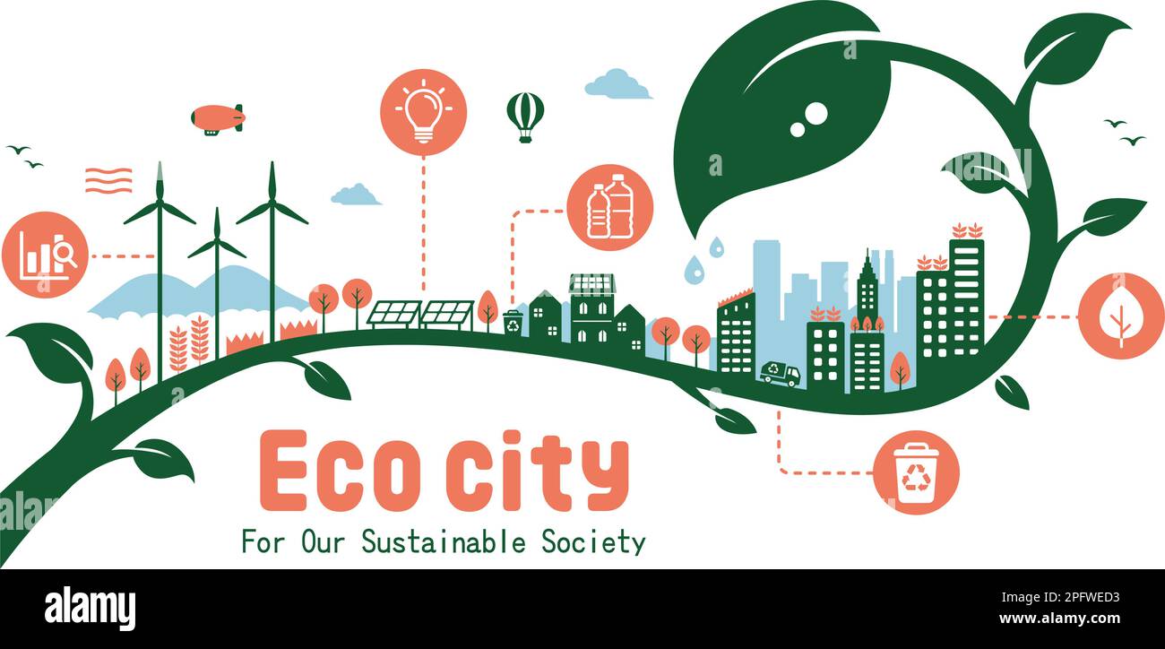 Green eco city vector illustration ( SDGs, ecology concept , nature ...