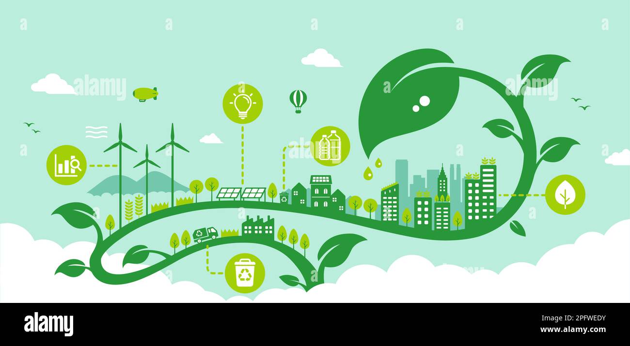 Green eco city vector banner illustration ( SDGs, ecology concept ...